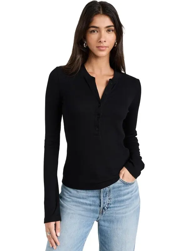 Cotton Citizen Verona Long Sleeve Henley - Jet Black