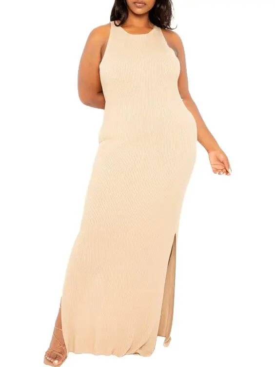 BUXOM COUTURE Ribbed Maxi Sweater Dress - Beige