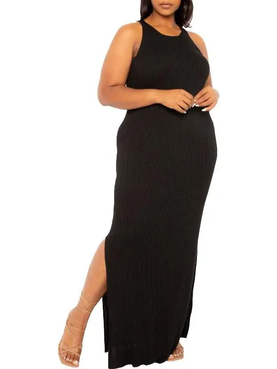 BUXOM COUTURE Ribbed Maxi Sweater Dress - Black
