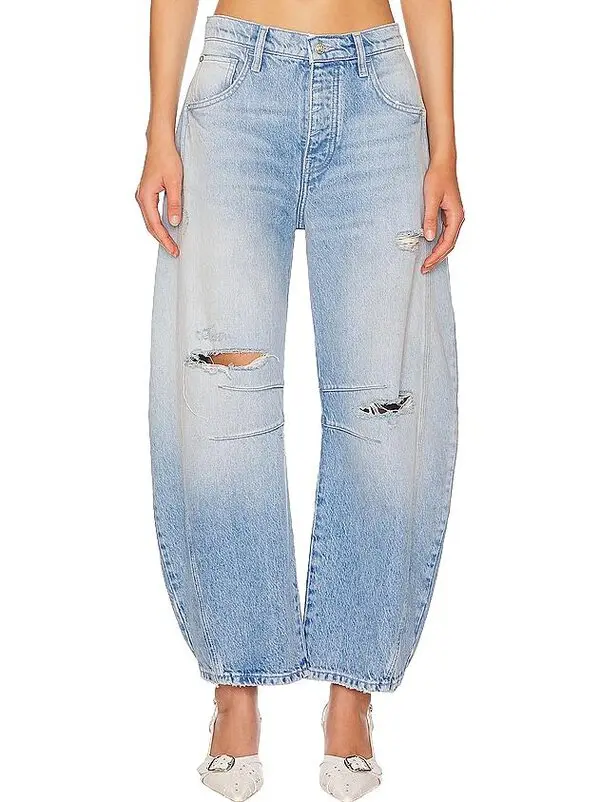 Free People We The Free Good Luck Mid Rise Barrel Jeans - Barnyard Blue
