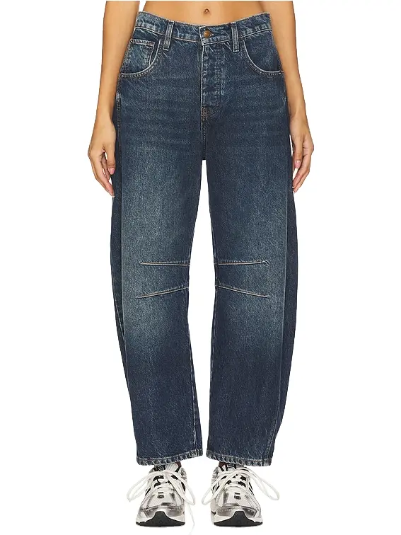 Free People We The Free Good Luck Mid Rise Barrel Jeans - Deep End