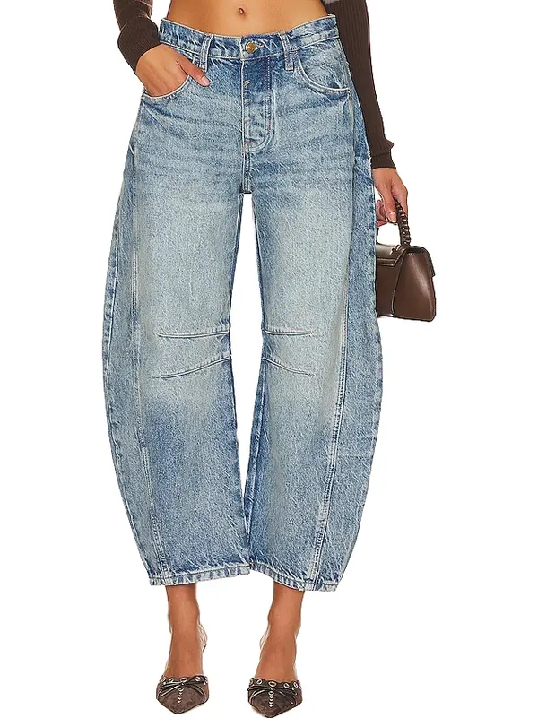 Free People We The Free Good Luck Mid Rise Barrel Jeans - Ultra Light Beam