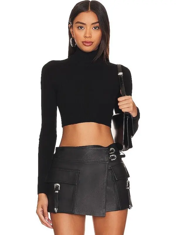 Nbd Cara Cropped Knit Mock Neck - Black