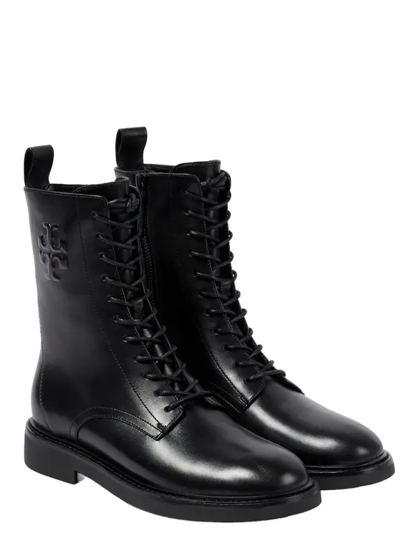 Tory Burch Leather Combat Boots - Black