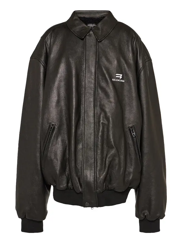 Balenciaga Oversized Leather Bomber Jacket - Black