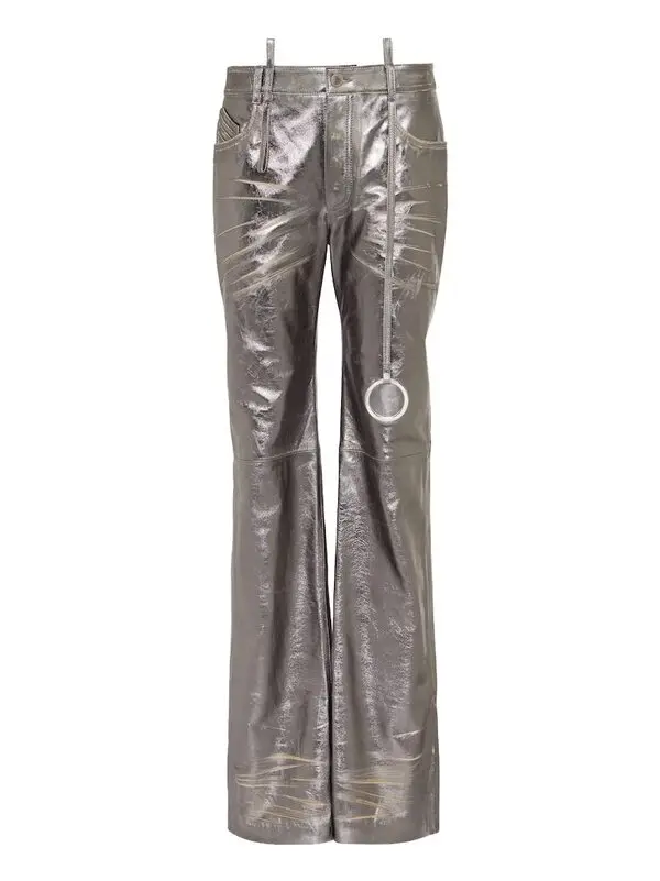 Attico Leather Straight Leg Pants - Metallic