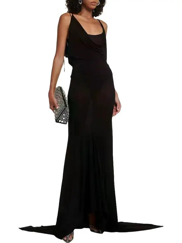 Attico Semi-sheer Jersey Gown - Black