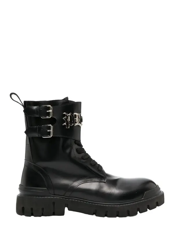 Philipp Plein Gothic Plein Leather Ankle Boots - Black