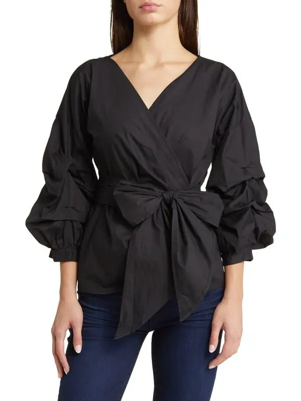 NIKKI LUND Anna Tie-waist Wrap Top - Black