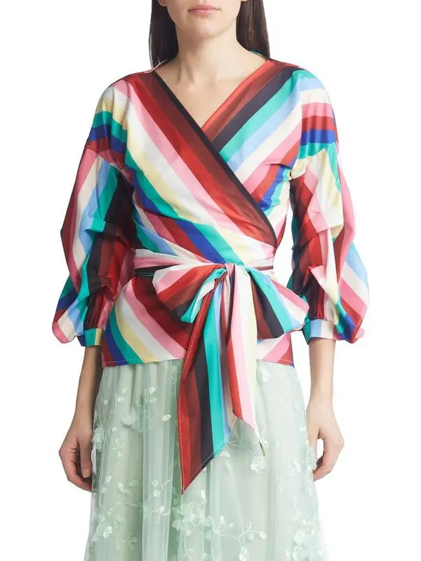NIKKI LUND Anna Tie-waist Wrap Top - Rainbow