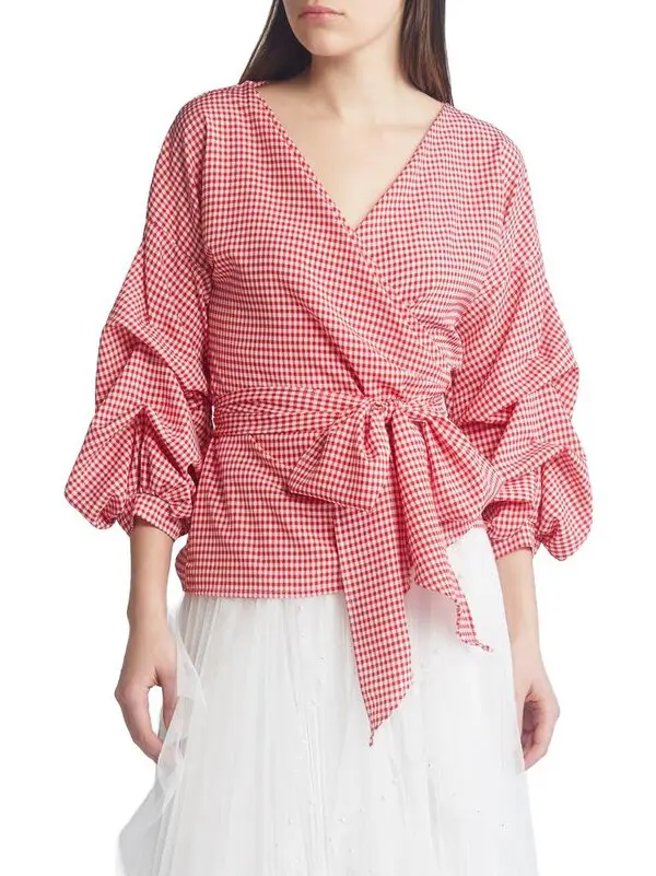 NIKKI LUND Anna Tie-waist Wrap Top - Red/wht