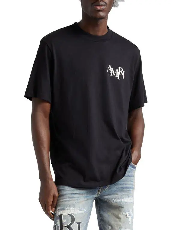 Amiri Staggered Logo Cotton Graphic T-shirt - Black
