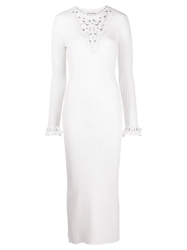 Rabanne Open-knit Panel Midi Dress - White