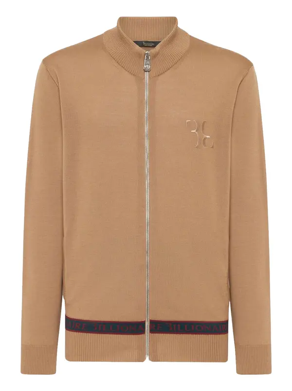 BILLIONAIRE Logo-embroidered Zip-up Jumper - Neutrals