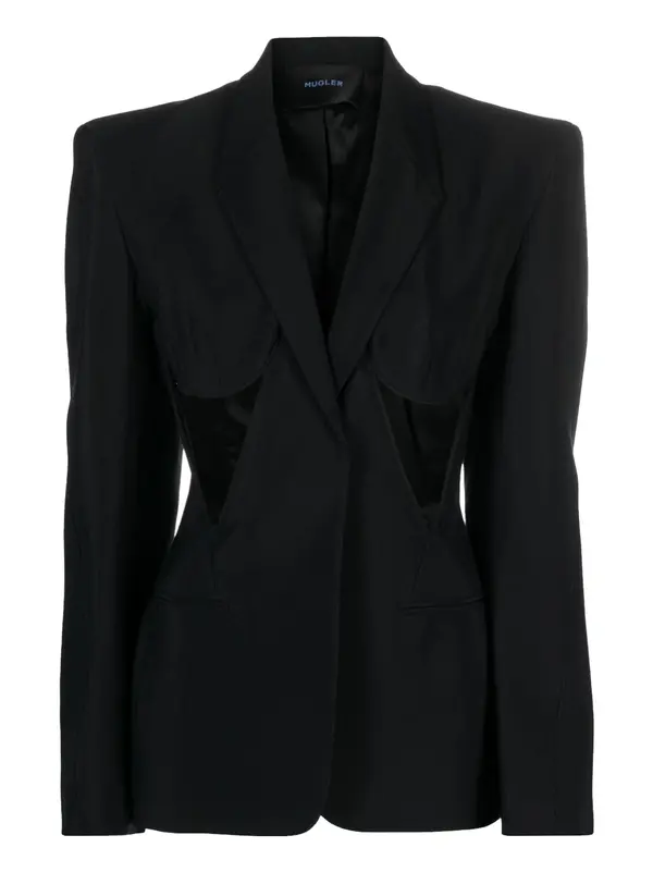 MUGLER Cut-out Structured Blazer - Black