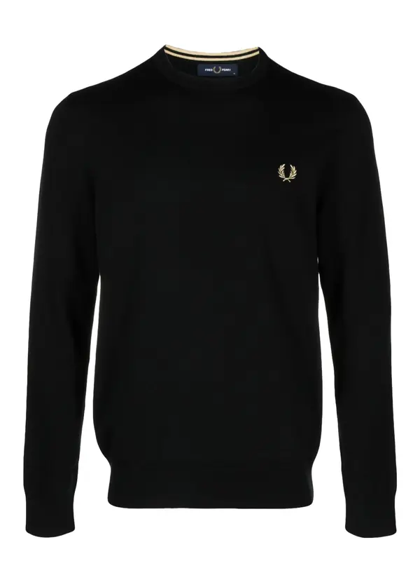 Fred Perry Logo-embroidered Crew-neck Jumper - Black