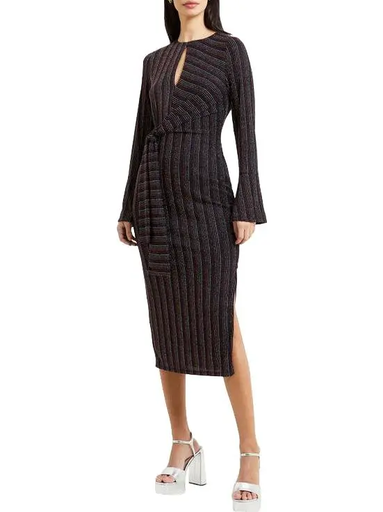 French Connection Paula Metallic Stripe Midi Dress - Blackout Multi