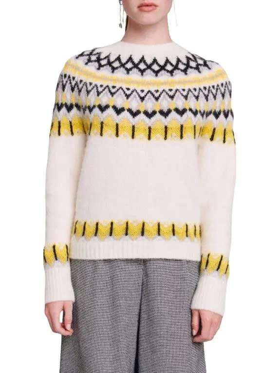 Maje Mamonix Fair Isle Metallic Sweater - Ecru/yellow
