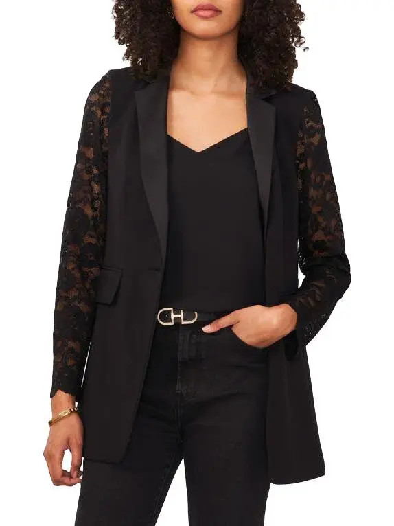 Vince Camuto Lace Sleeve Blazer - Rich Black