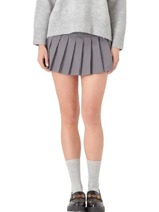 English Factory Pleated Mini Skort - Heather Grey