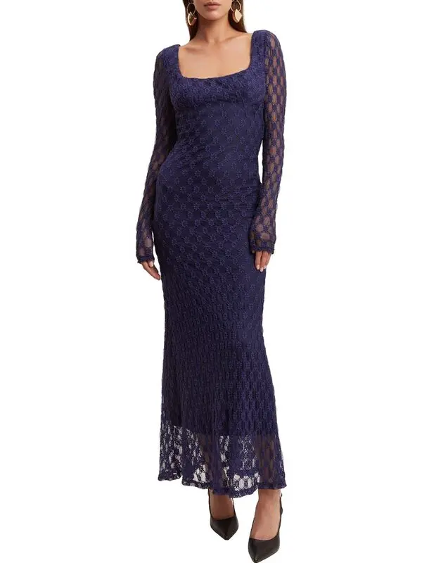 Bardot Adoni Long Sleeve Lace Overlay Midi Dress - Navy