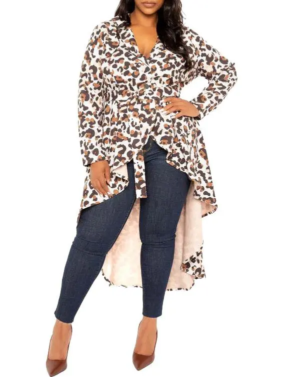 BUXOM COUTURE Animal Print Belted High-low Blazer - Multi