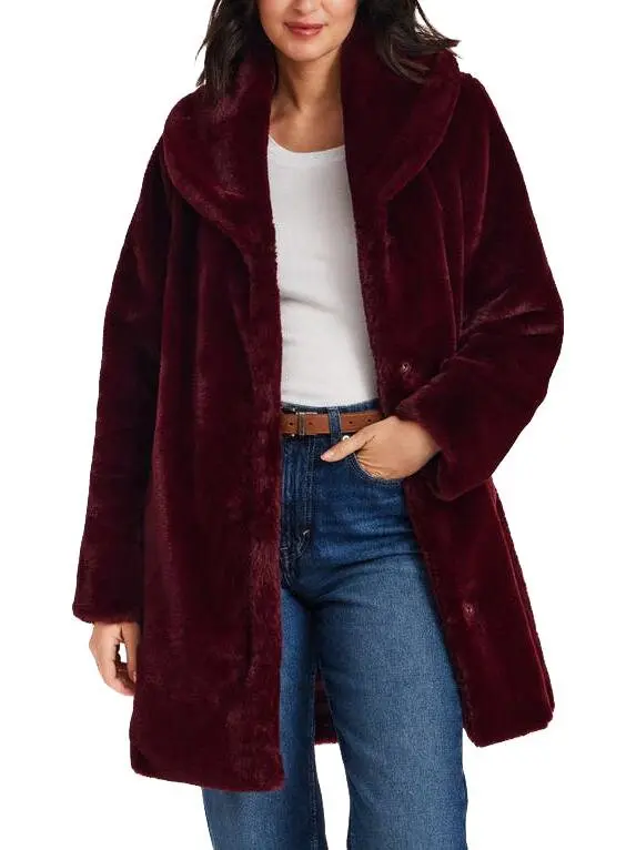 Gallery Faux Fur Coat With Shawl Collar - Cabernet