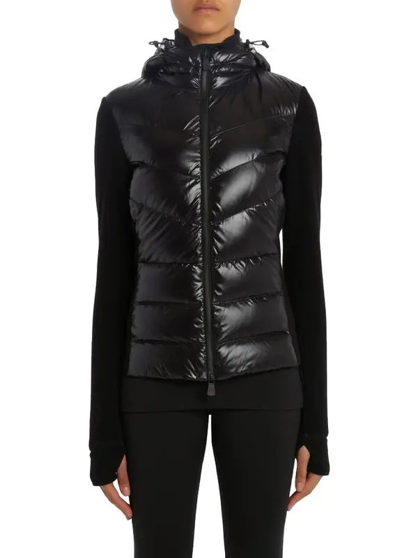 Moncler Quilted Nylon & Stretch Fleece Hooded Cardigan - Black