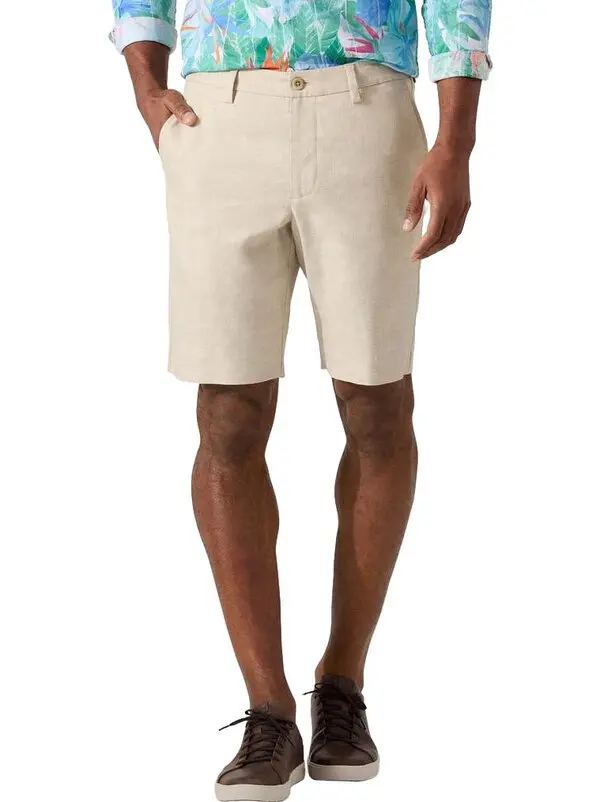 Tommy Bahama Lahaina Bay Flat Front Linen Blend Shorts - Stone Khaki
