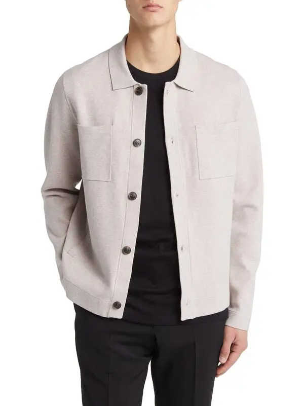 REISS Forester Knit Button-up Shirt Jacket - Oatmeal Melange