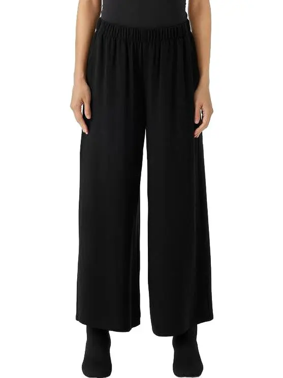 Eileen Fisher Silk Crepe Georgette Wide Leg Ankle Pants - Black