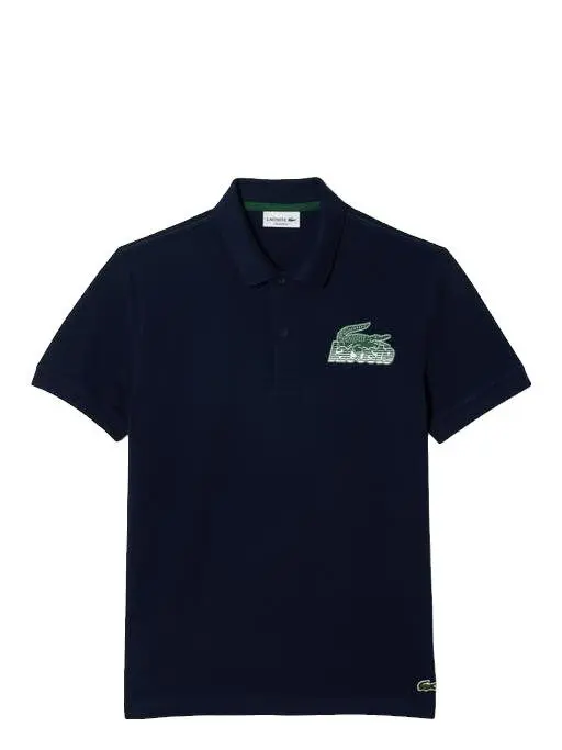 Lacoste Regular Fit Cotton Piqué Graphic Polo - Navy Blue