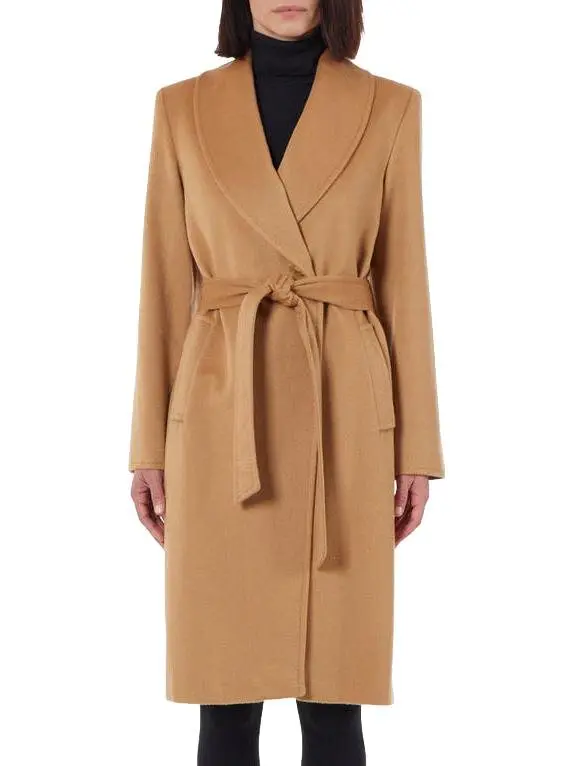Sofia Cashmere Pickstitch Cashmere Wrap Coat - Camel