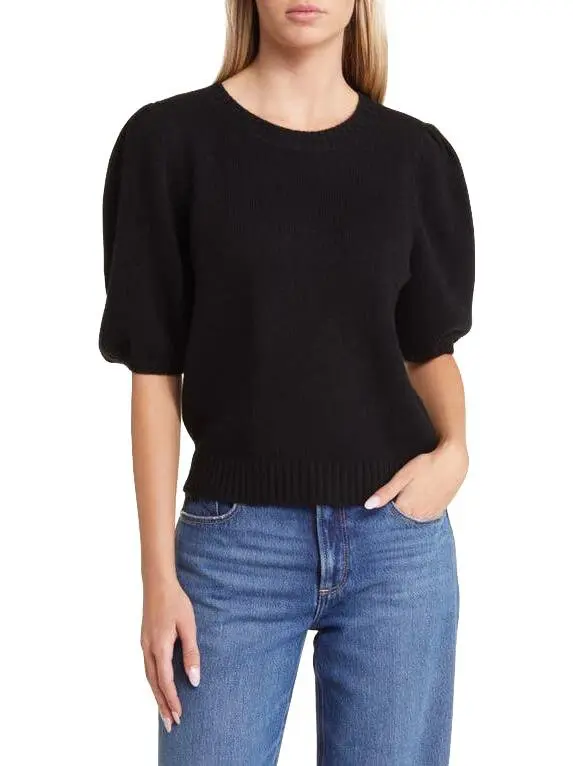 Paige Lucerne Puff Sleeve Recycled Cashmere Blend Sweater - Black