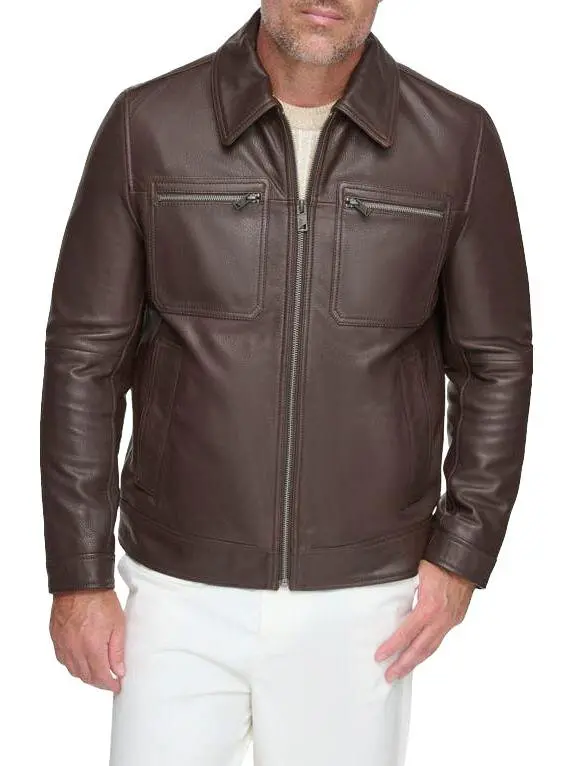 Andrew Marc Clayton Leather Jacket - Chocolate
