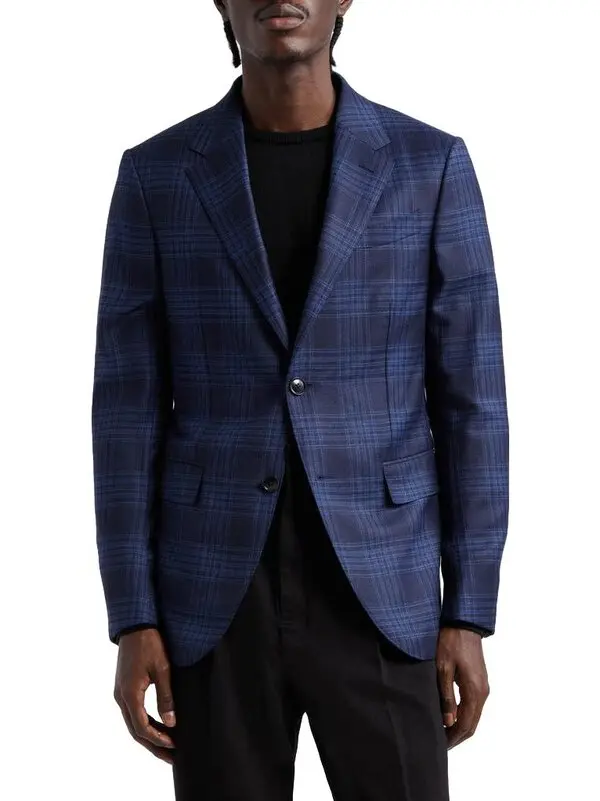 Zegna Plaid Achillfarm Wool & Silk Sport Coat - Navy
