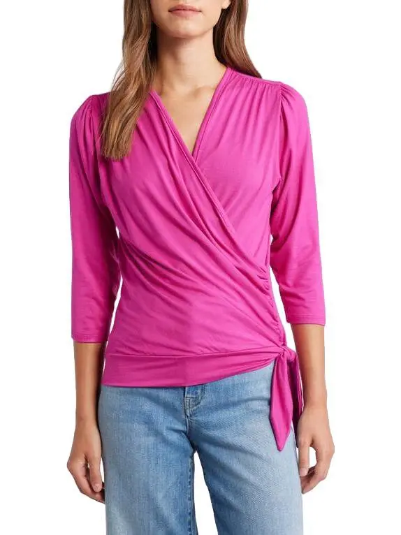 Loveappella Faux-wrap Knit Top - Magenta