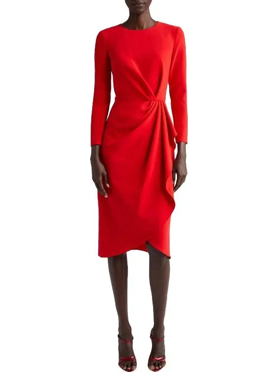 Carolina Herrera Pleated Tulip Midi Dress - Poppy