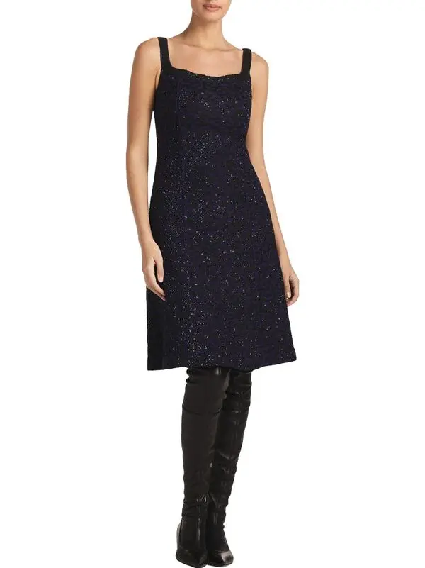 St. John Sequin Leopard Jacquard A-line Dress - Purple