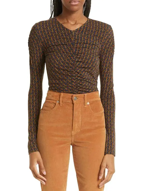 Veronica Beard Neeta Tack Print Top - Navy Multi