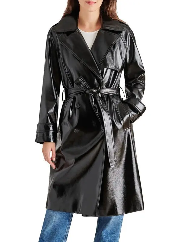 Steve Madden Ilia Faux Leather Trench Coat - Black