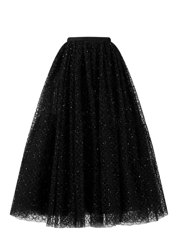 Giambattista Valli Crystal-embellished Embroidered Tulle Skirt - Black