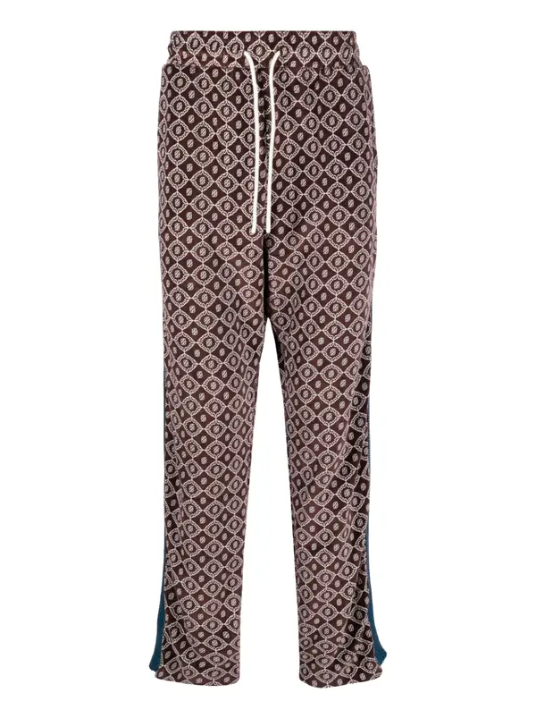 Drole De Monsieur Monogram-pattern Velvet Track Pants - Brown