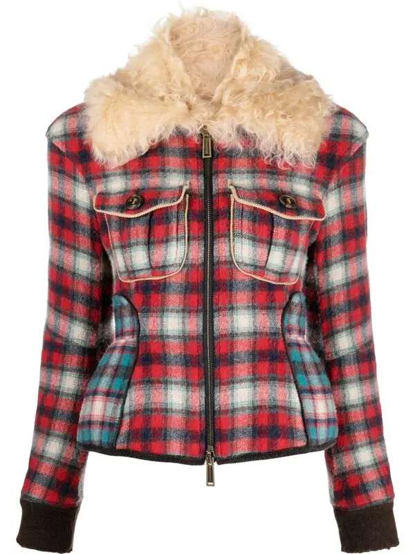 Dsquared2 Plaid Flannel Jacket With Fur Collar - Red