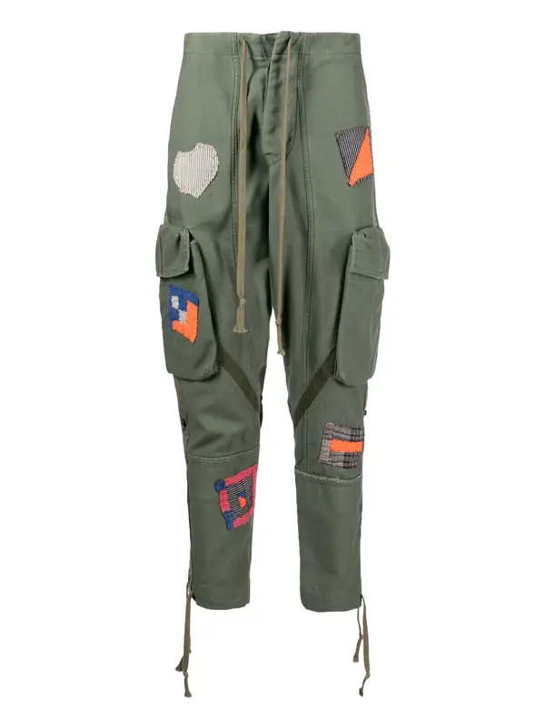 GREG LAUREN Patchwork Cargo Trousers - Green