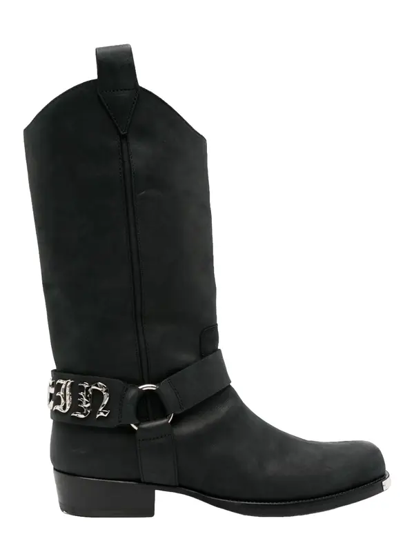 Philipp Plein Logo-lettering Leather Boots - Black