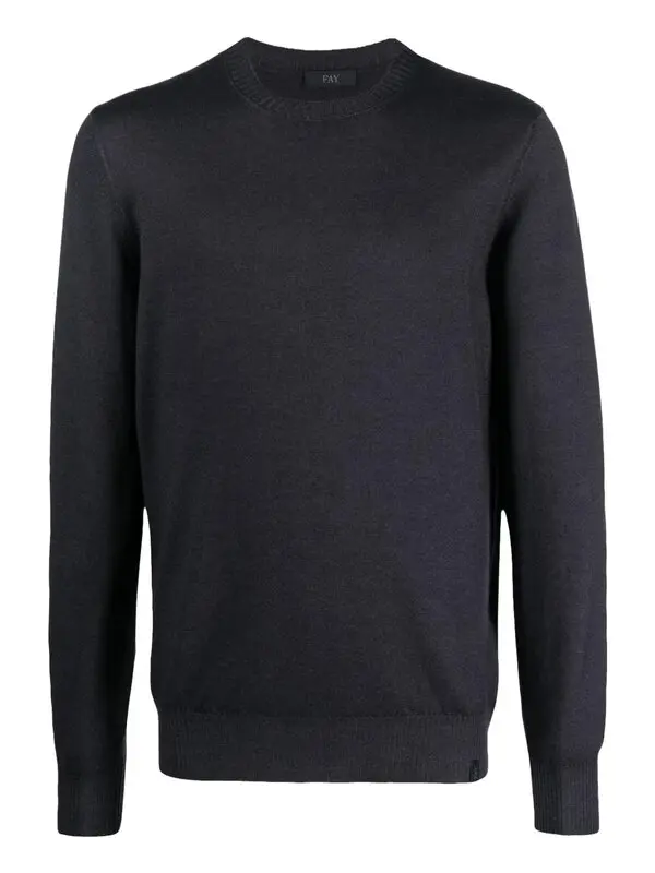FAY Logo-tag Crew Neck Jumper - Grey