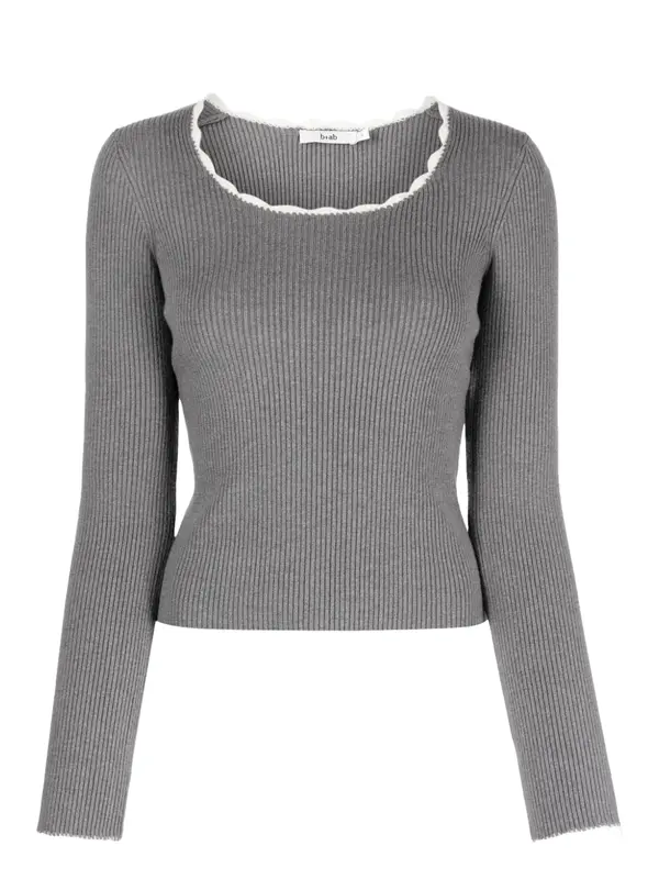 B+AB Scallop-collar Ribbed Jumper - Grey