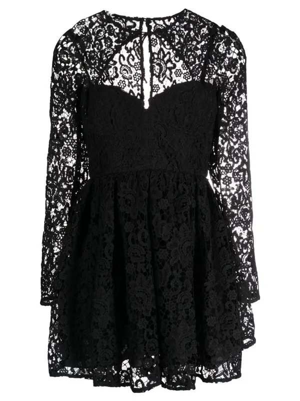 SELF-PORTRAIT Lace Tie-neck Mini Dress - Black