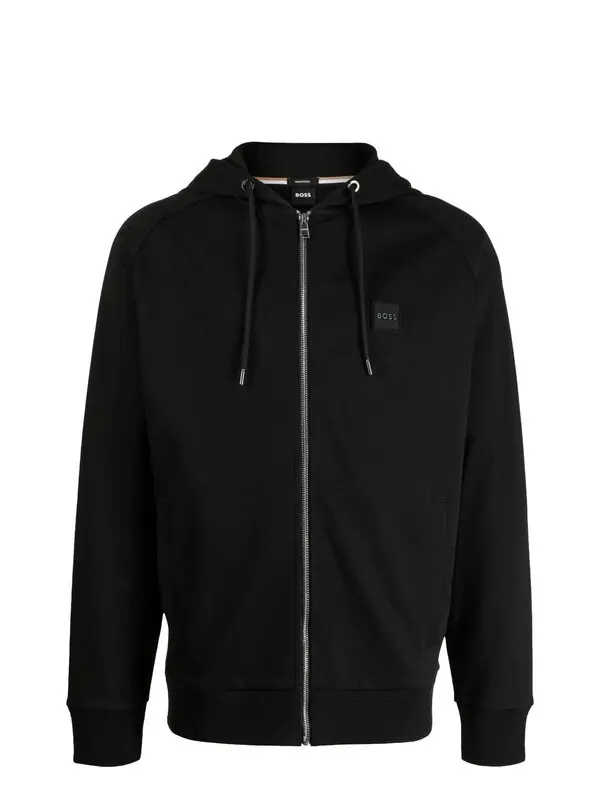 BOSS Logo-patch Drawstring Hoodie - Black